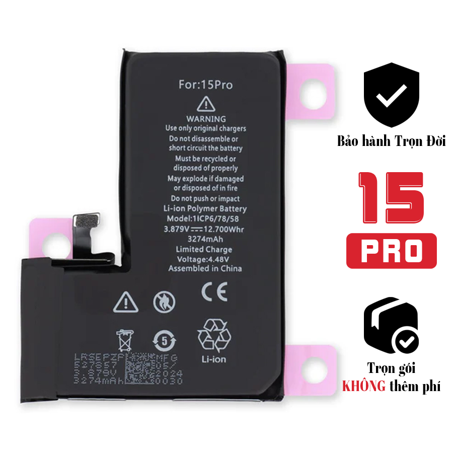Pin iPhone 15 Pro - Bảo hành trọn đời